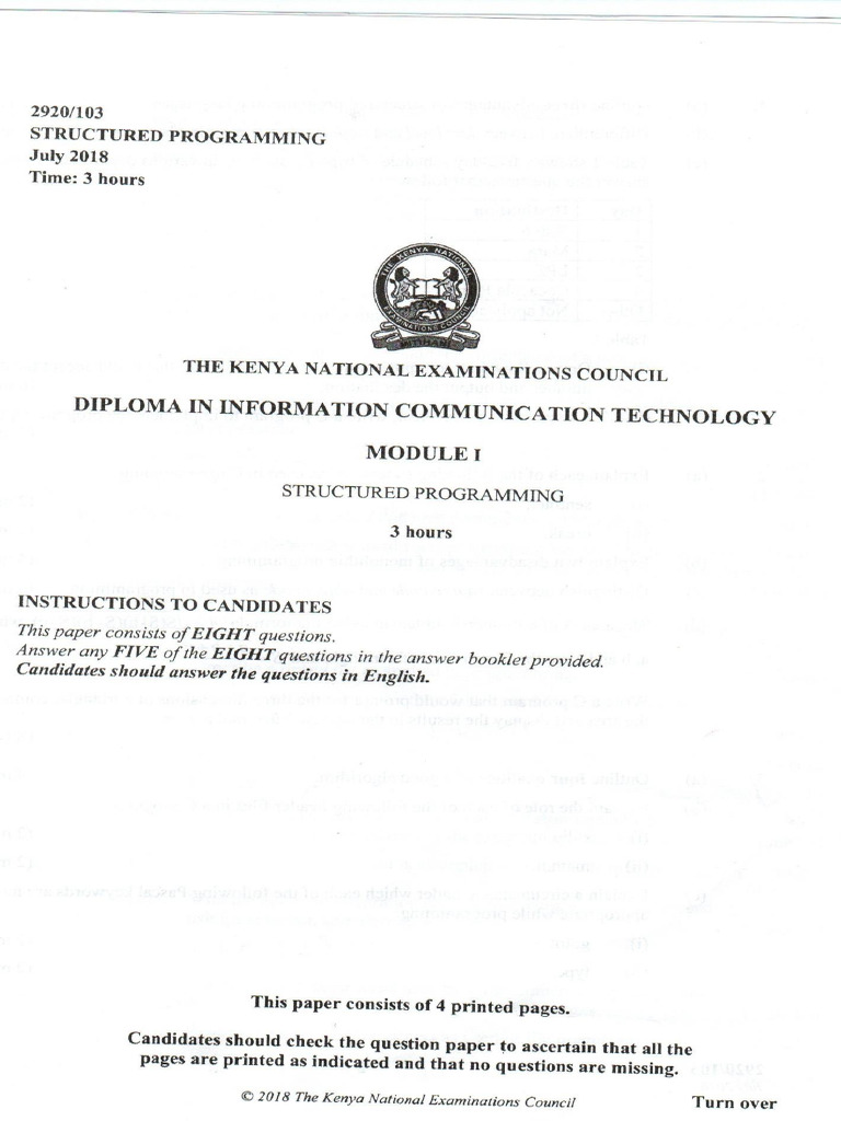 Structured Programming (Mod I) - July 2018 | PDF