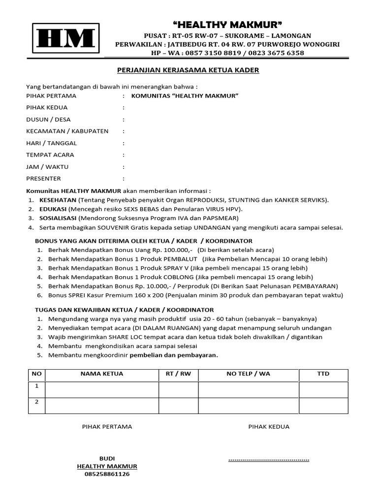 SURAT PERJANJIAN KADER - Ok | PDF