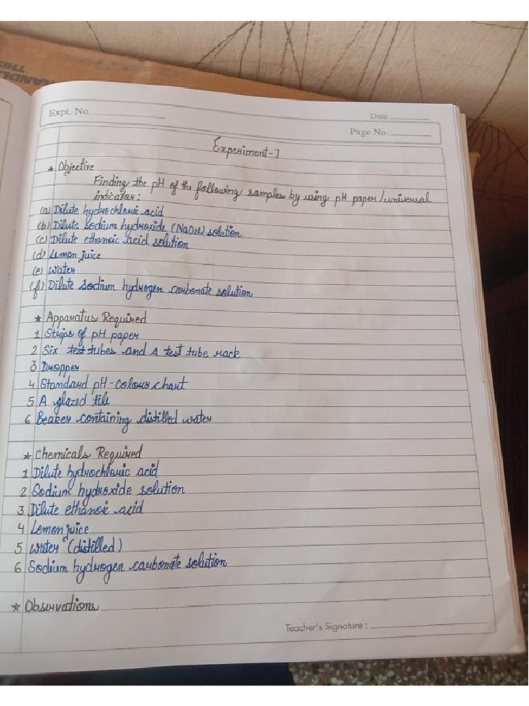 Experiment - 7 Finding The PH of The Following Samples by Using PH Paper or Universal Indicator ...