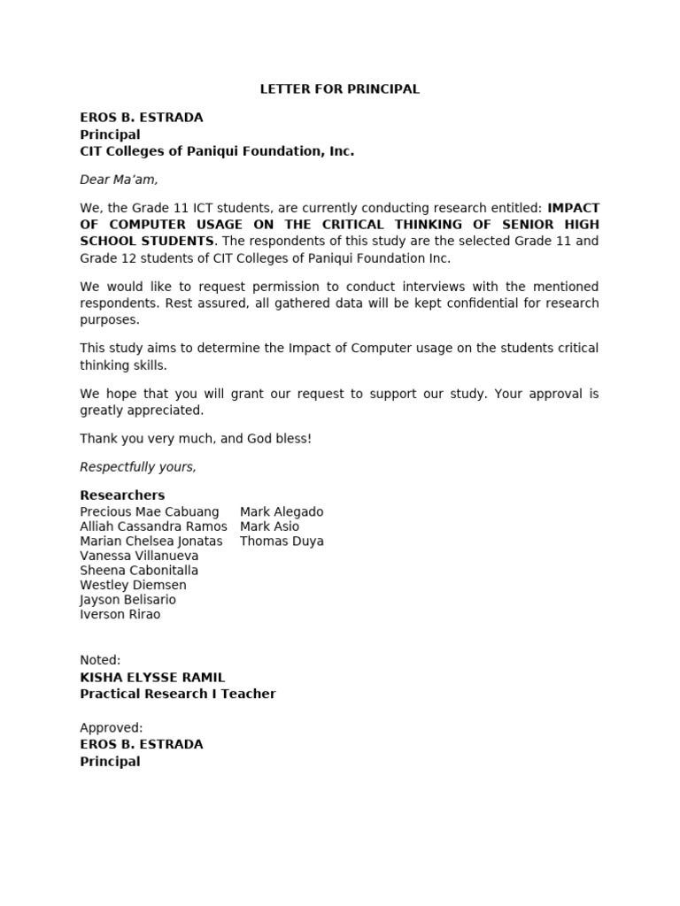 Letter For Principal | PDF
