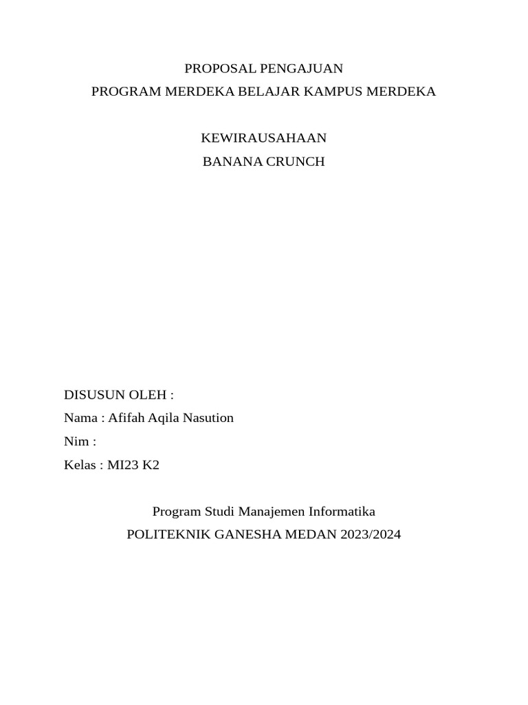 Proposal Pengajuan Wirausaha | PDF