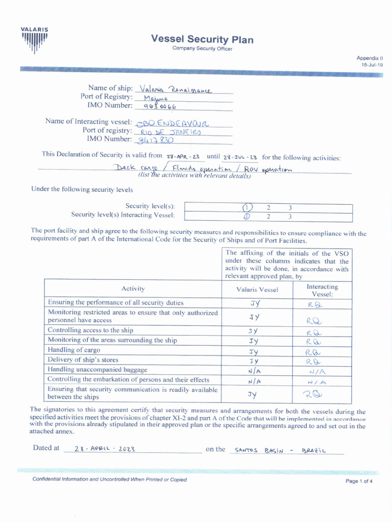 Vessel Security Plan | PDF