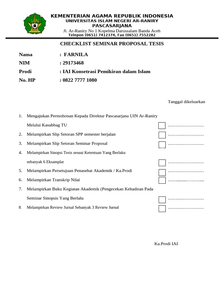 Chek List DLL Proposal | PDF