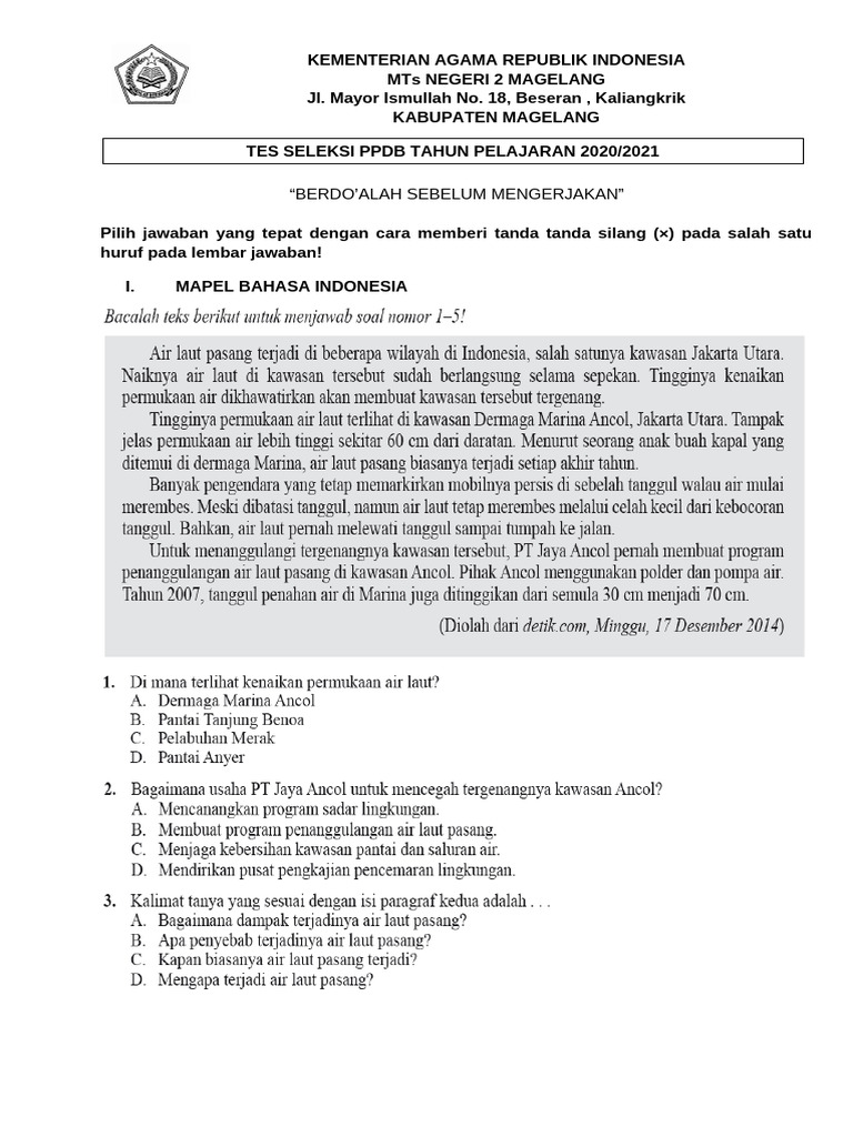 Soal PPDB 2021 | PDF