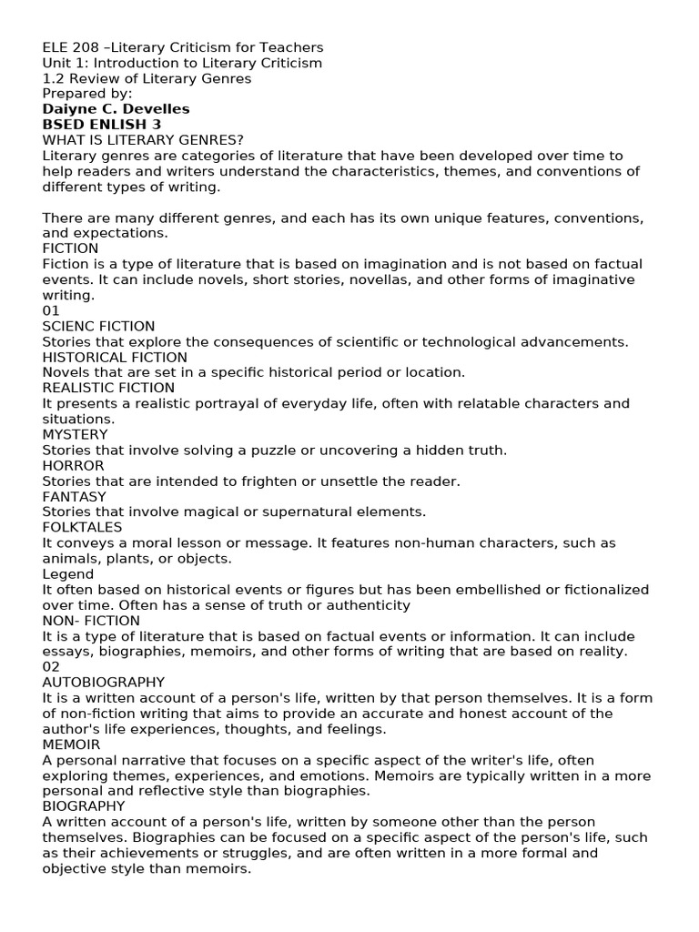 1.2 Review of Literary Genres | PDF