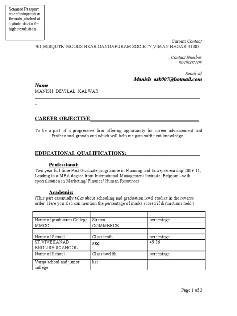 Sample Resume Format | PDF
