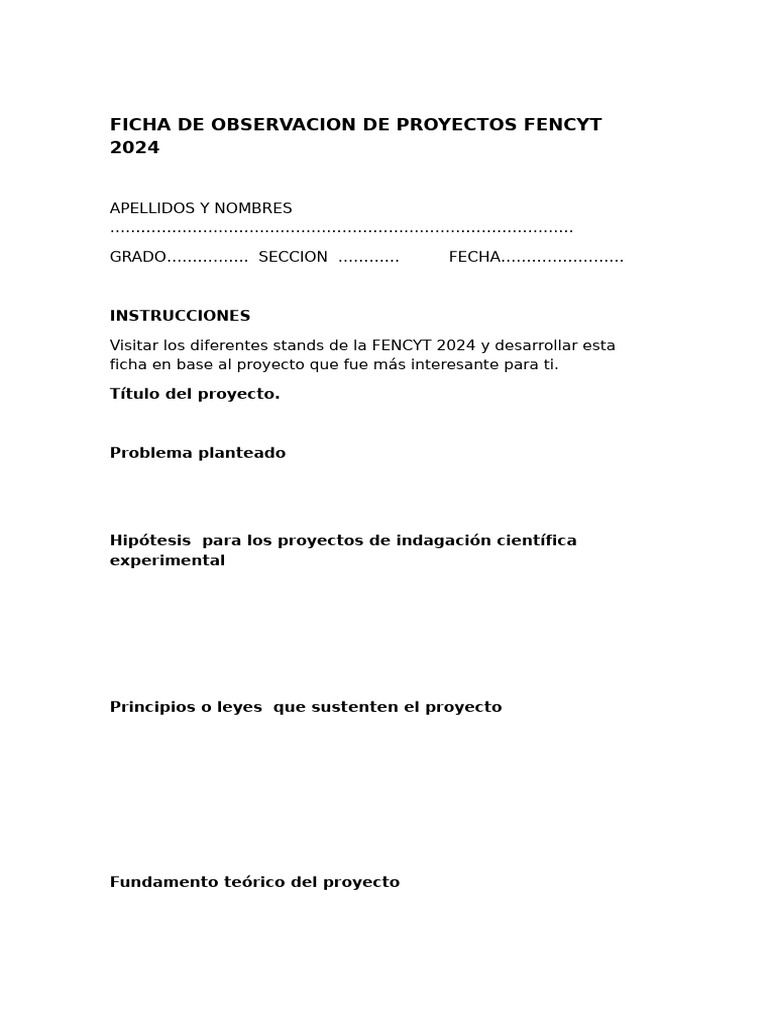 Ficha de Observacion de Proyectos Fencyt 2024 | PDF