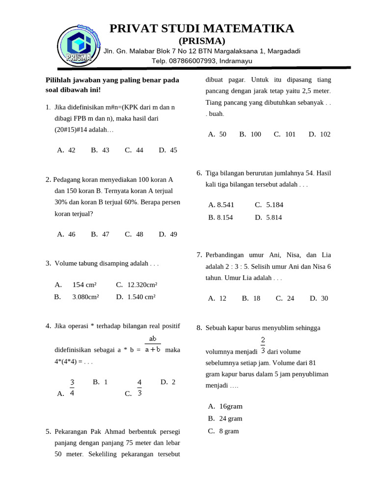 (Level 3 FHC Olim Mat Prisma Kelas 1 | PDF
