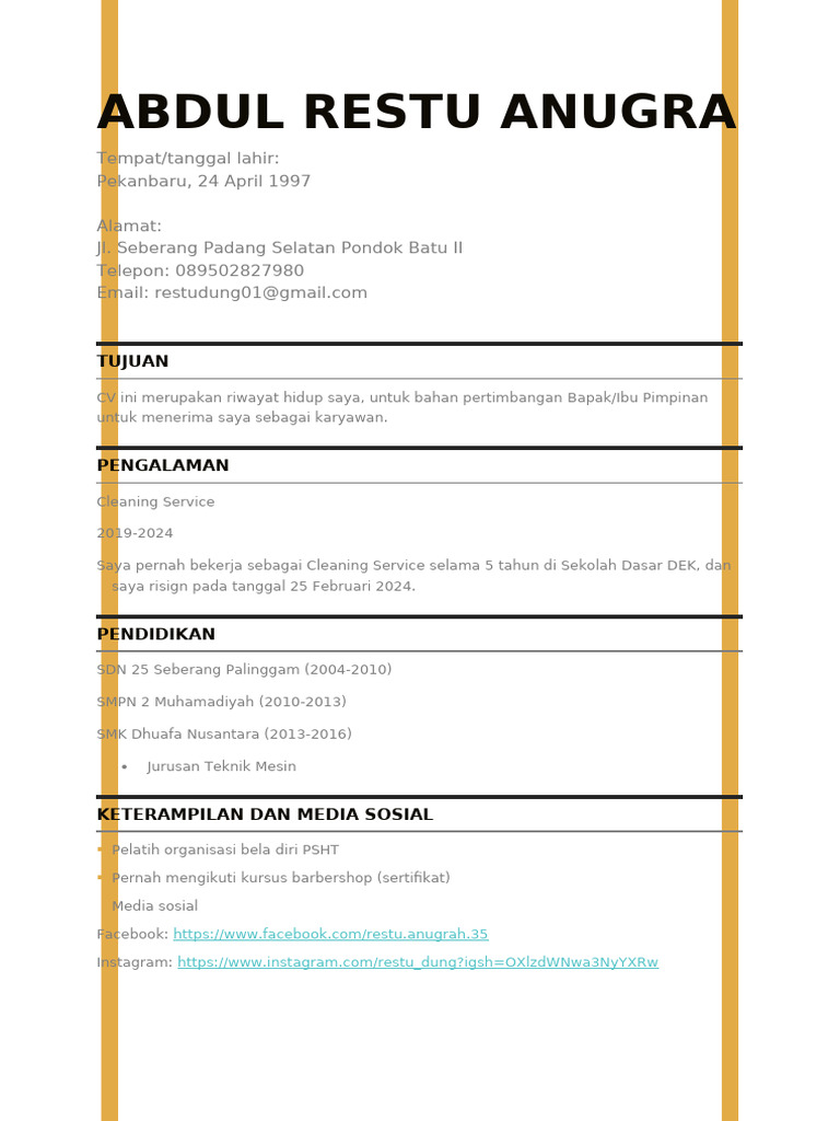 CV Abdul Restu Anugra | PDF