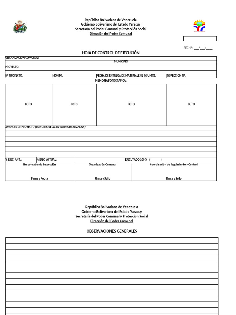 Formato 22 - Hoja de Control de Ejecucion | PDF