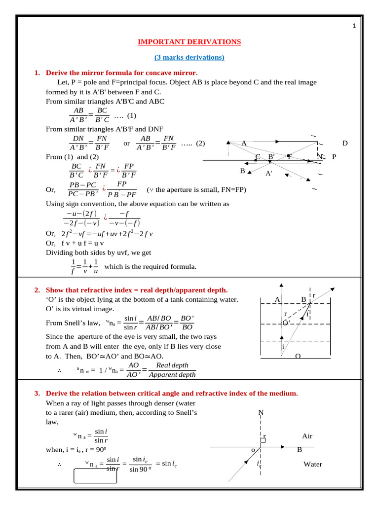 7 - Important Derivations | PDF