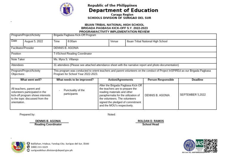 Pir-Brigada Pagbasa Kick-Off | PDF