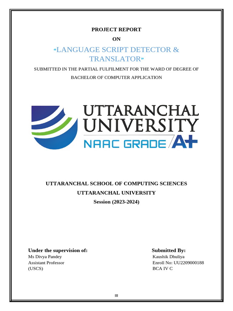 Kaushik Project Report Index and Front Page | PDF