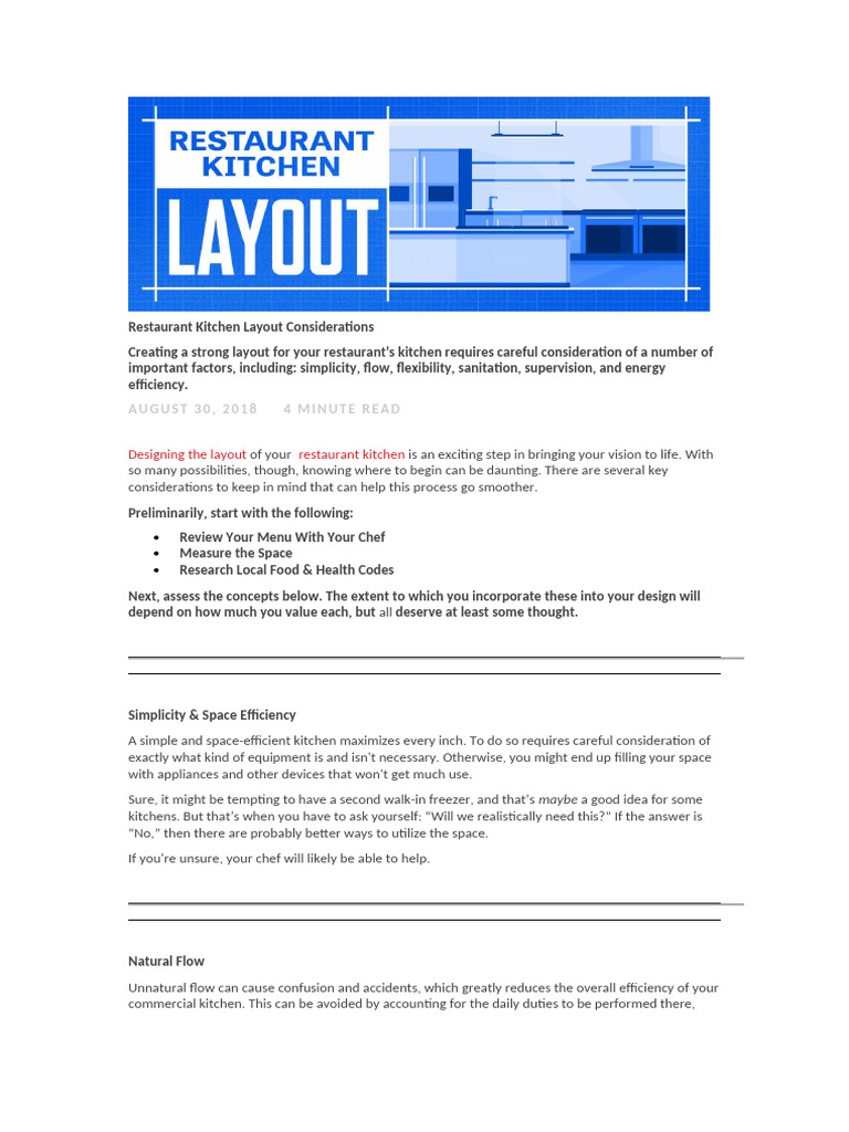 222restaurant Kitchen Layout Considerations | PDF