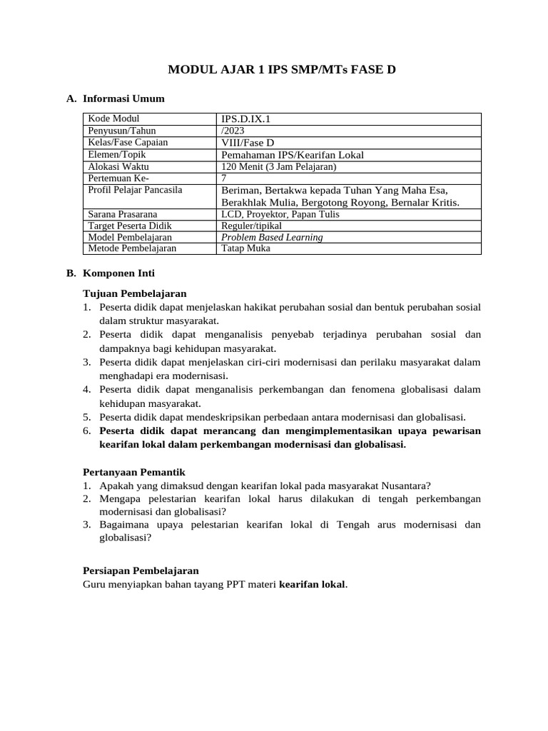 IPS SMP Kls IX-MODUL AJAR 1.7 (BAB 1) | PDF
