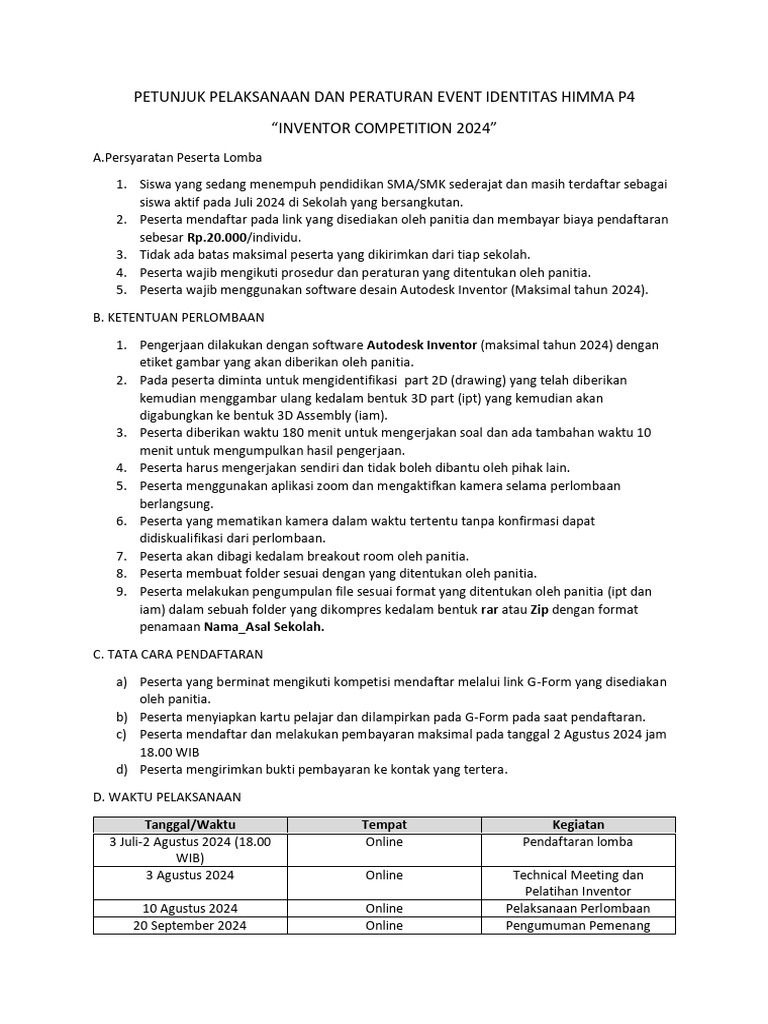 Petunjuk Pelaksanaan Dan Peraturan Event Identitas Himma p4 | PDF