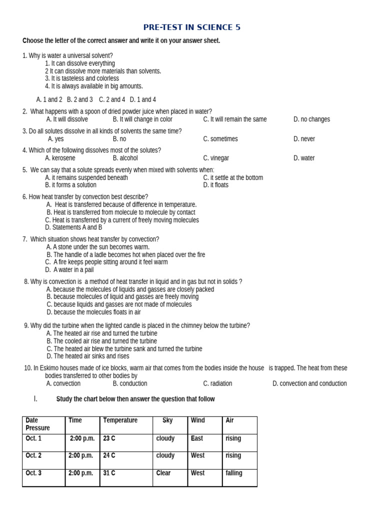 Pre-Test - Science 5 | PDF