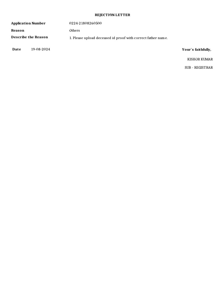 RejectedFile 2024 RBD Death Certificate DEATHREJ | PDF