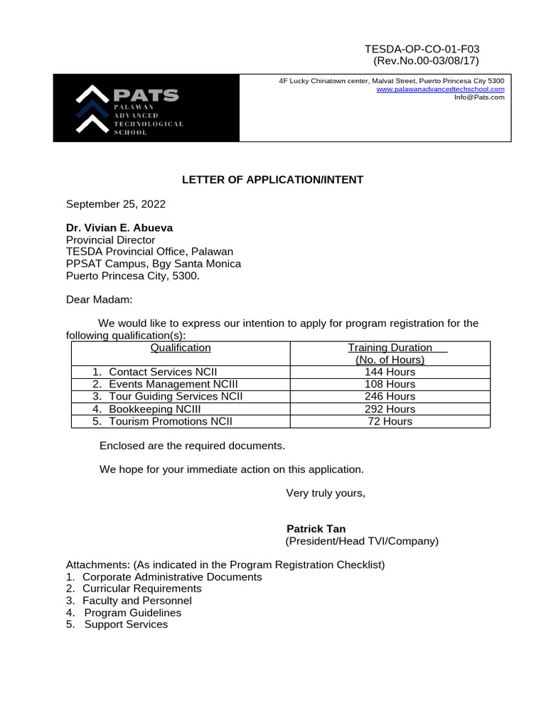 PATS - P1 - Program Registration Forms Contact Center Services Ncii | PDF