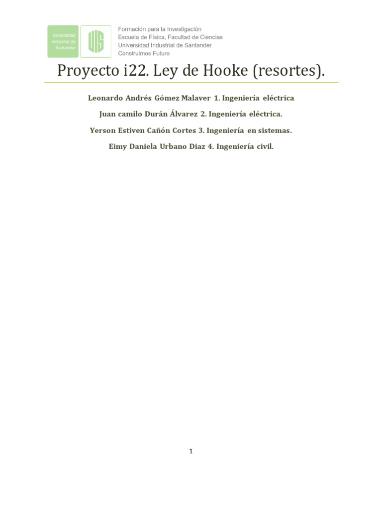 Proyecto Final Ley de Hooke | PDF