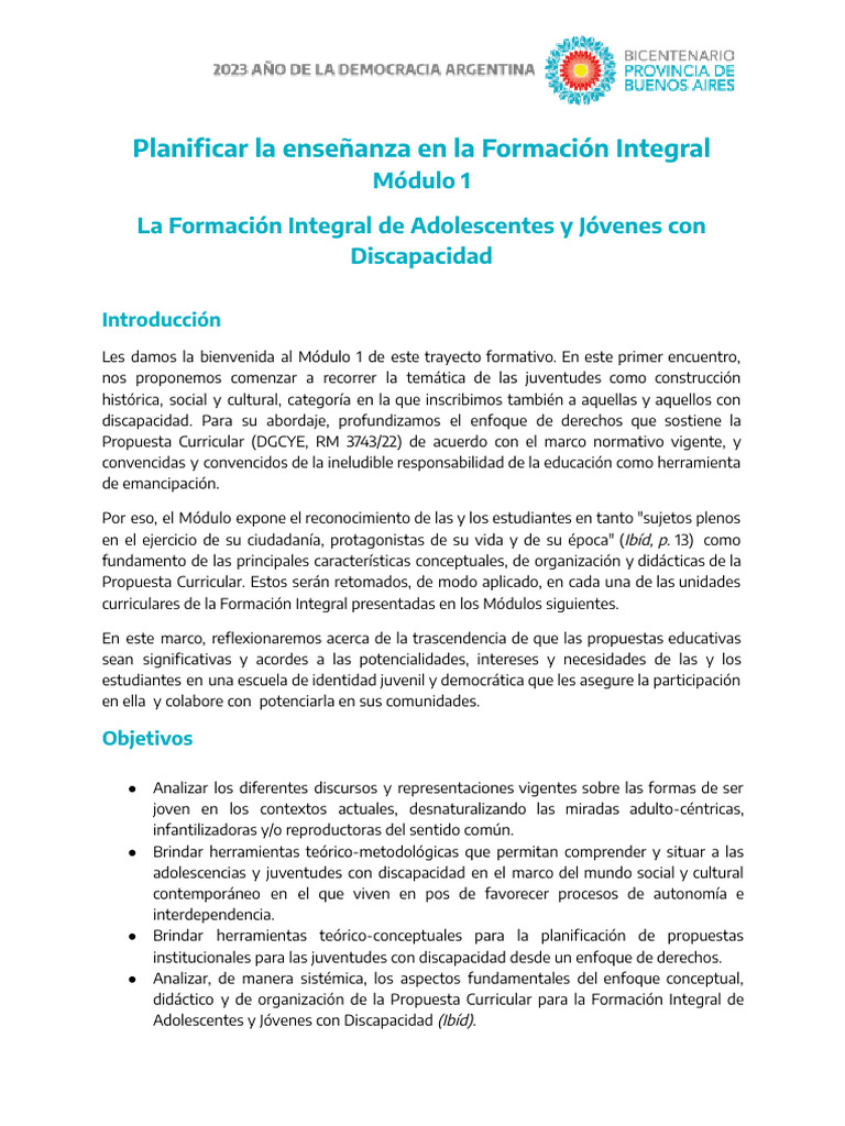 Planificar La Enseñanza en La Formación Integral - Módulo 1 La Formación Integral de ...