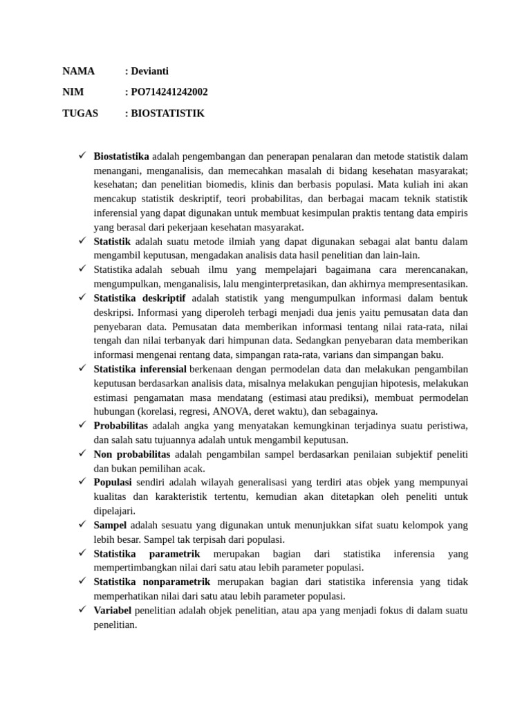 Tugas Biostatistik 1 | PDF