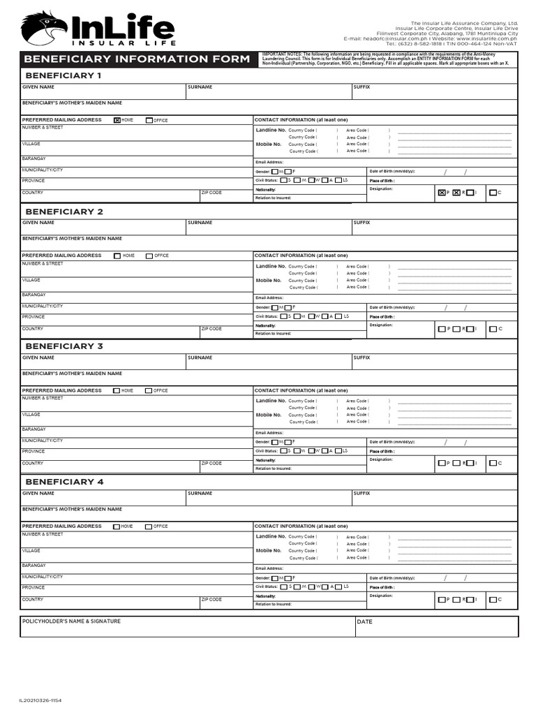 Beneficiary Information Form | PDF
