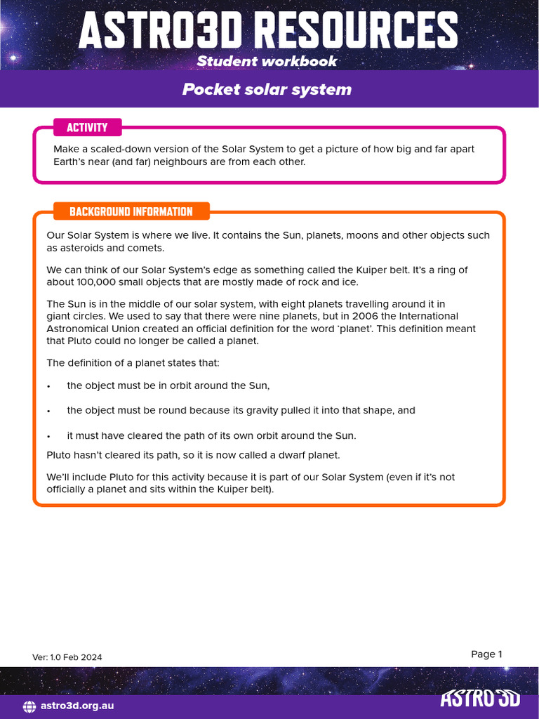 Pocket Solar System Student Workbook | PDF