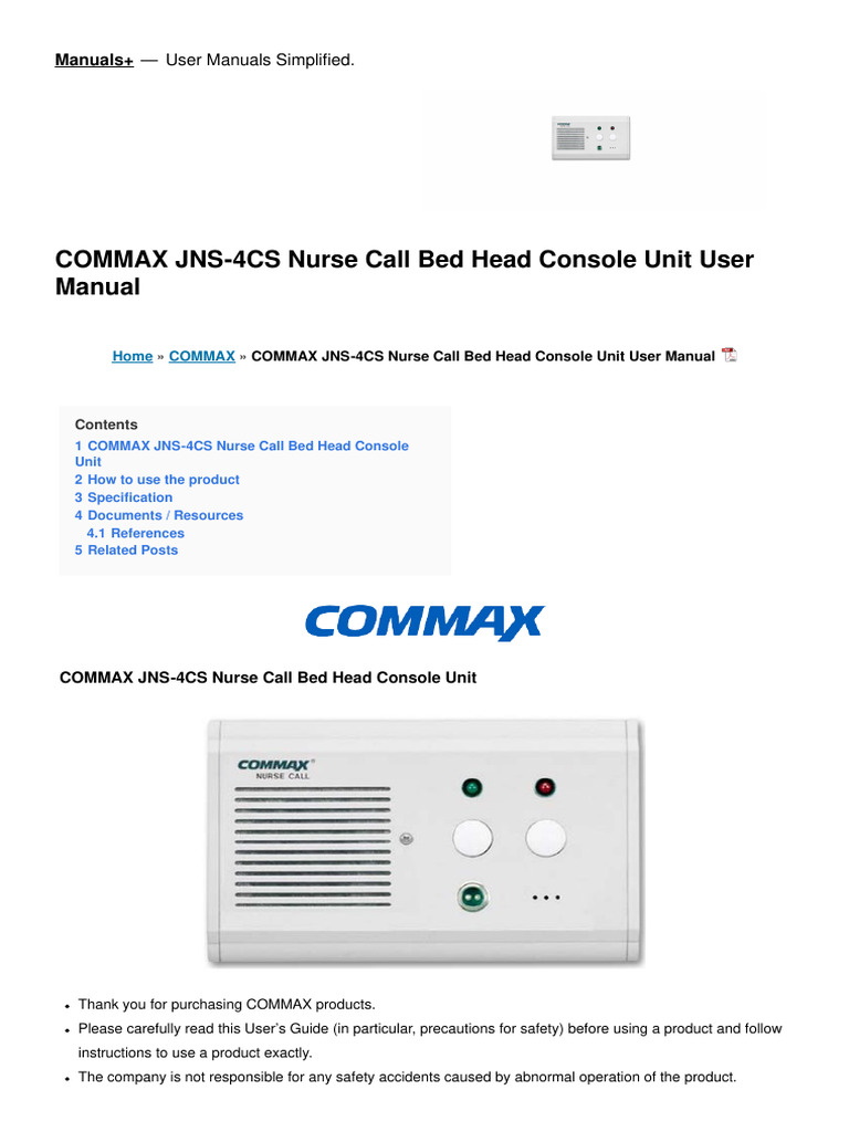 Jns 4cs Nurse Call Bed Head Console Unit Manual | PDF