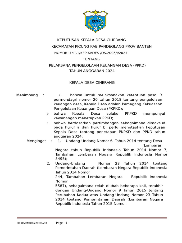 SK-PPKD Desa Ciherang Tahun 2024 | PDF | Indonesia | Home & Garden