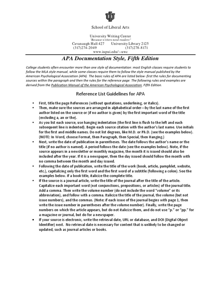 APA Documentation 5th Edition | PDF | Citation | Digital Object Identifier
