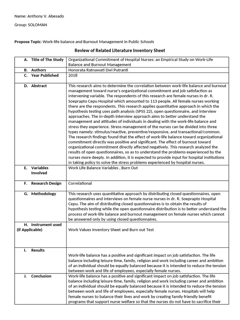 RRL Inventory For Topic Defense Sample HUMSS | PDF