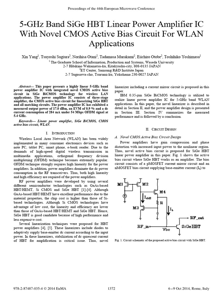 5-GHz Band SiGe HBT Linear Power Amplifier IC With Novel CMOS Active Bias Circuit For WLAN ...