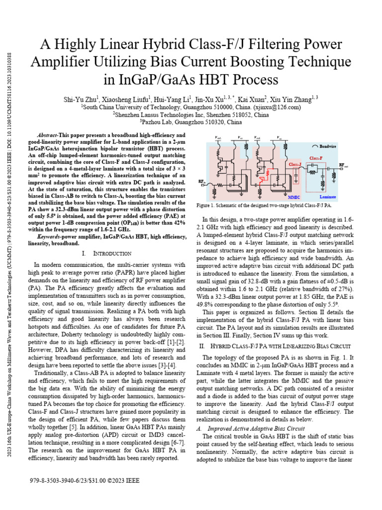 A Highly Linear Hybrid Class-F J Filtering Power Amplifier Utilizing Bias Current Boosting ...