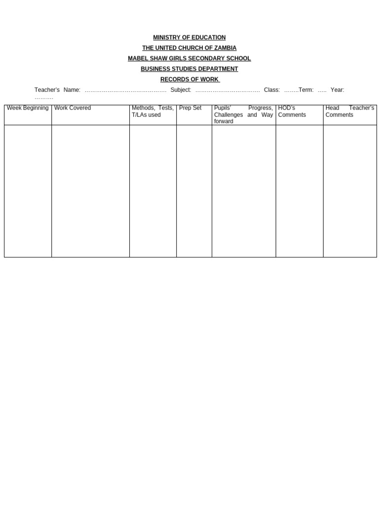 Records of Work Template | PDF