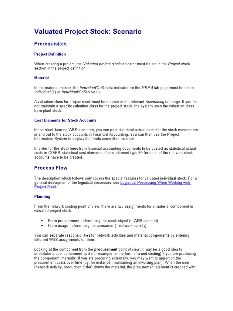 Valuated Project Stock: Scenario: Prerequisites | PDF | Debits And ...