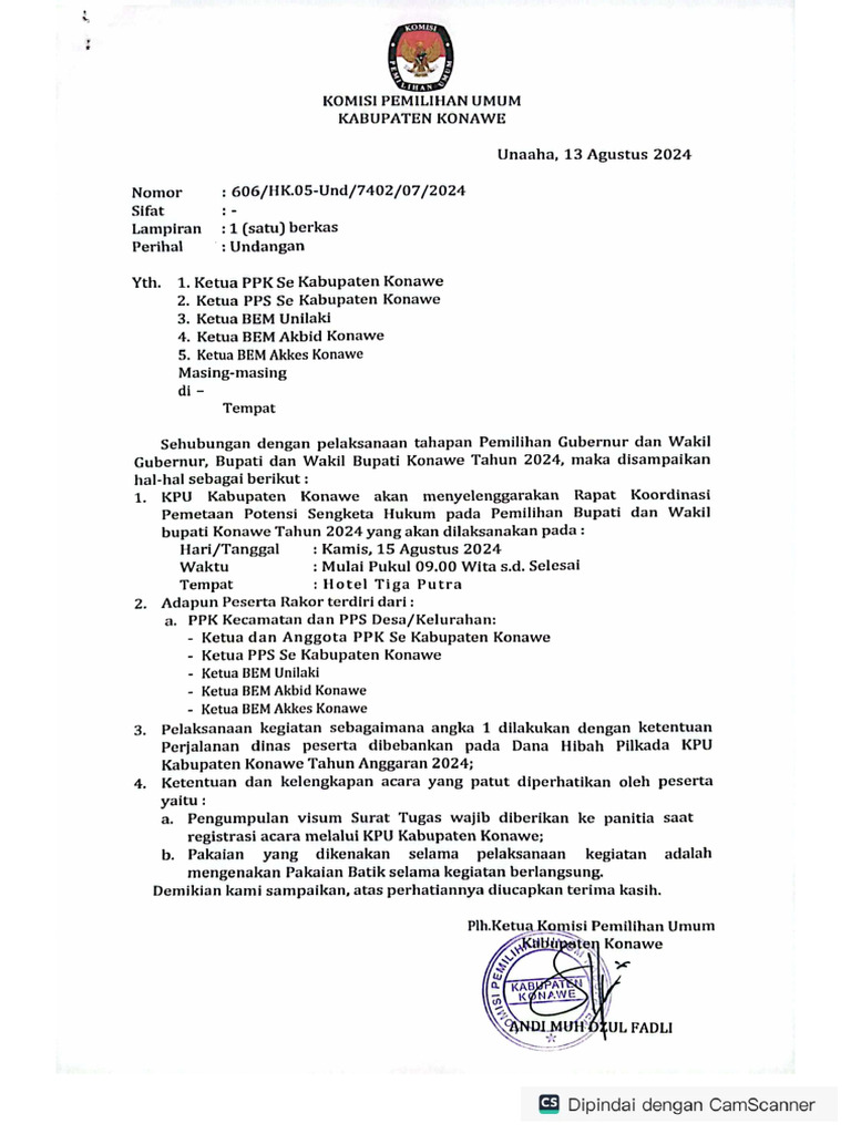 Undangan Rakor TGL 15 Agustus 2024 | PDF