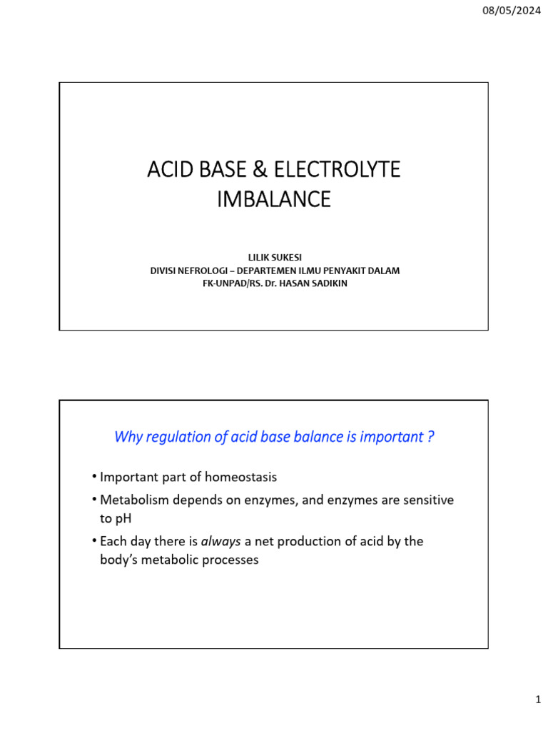Acid Base Electrolyte Imbalance - Dr. Lilik | PDF