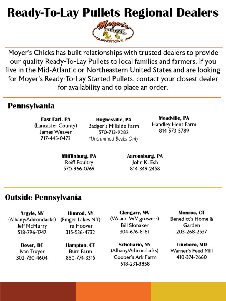 Ready - To - Lay - Pullets - Dealer - List | PDF