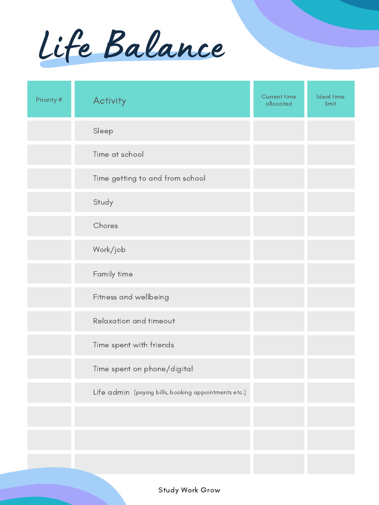 Life Balance Worksheet | PDF