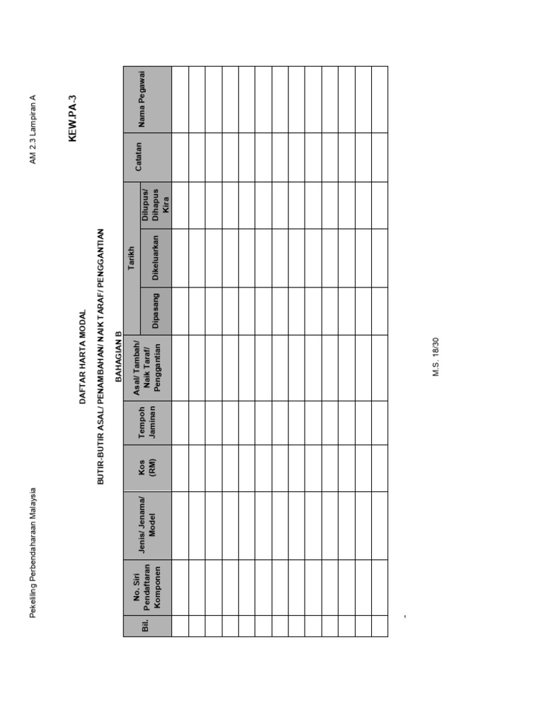 KEW - PA 3 Bahagian B Daftar Harta Modal | PDF