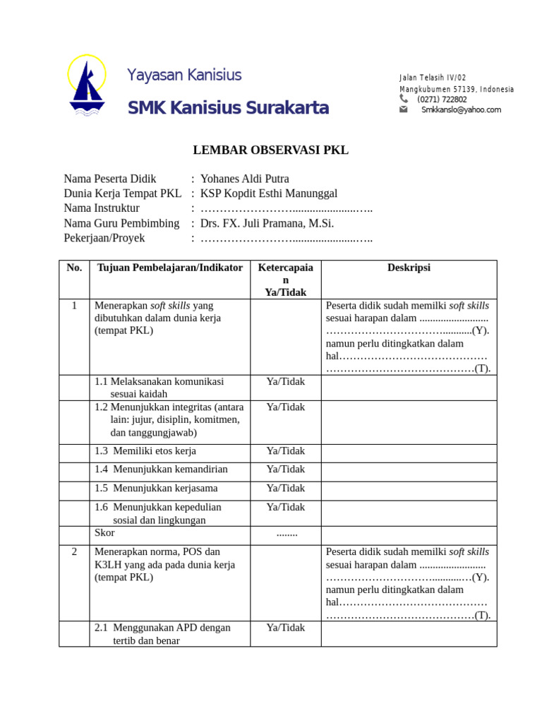 Lembar Observasi PKL Aldi-1 | PDF