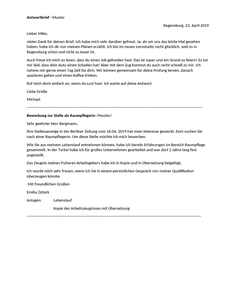 Antwortbrief Schreiben 5 Klasse