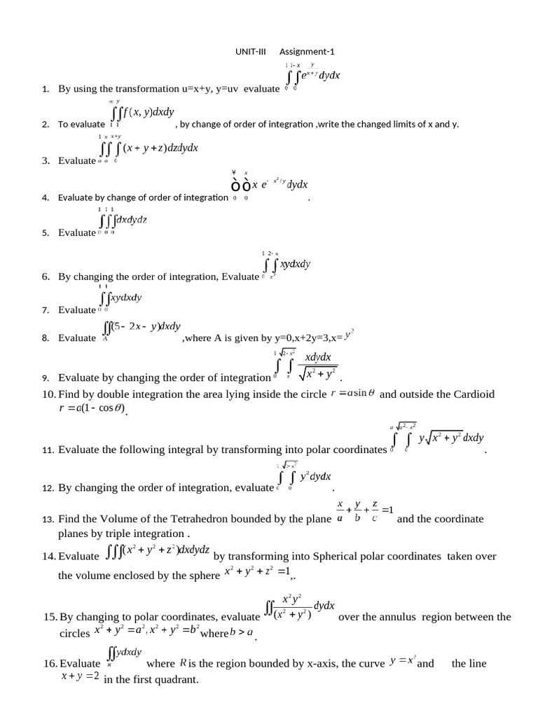 Multiple Integrals Assignment-1 | PDF
