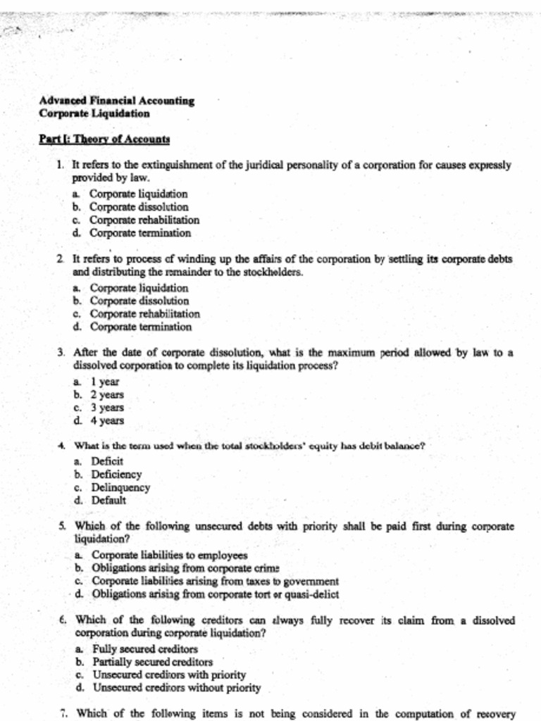 Corporate Liquidation Problem Pdf