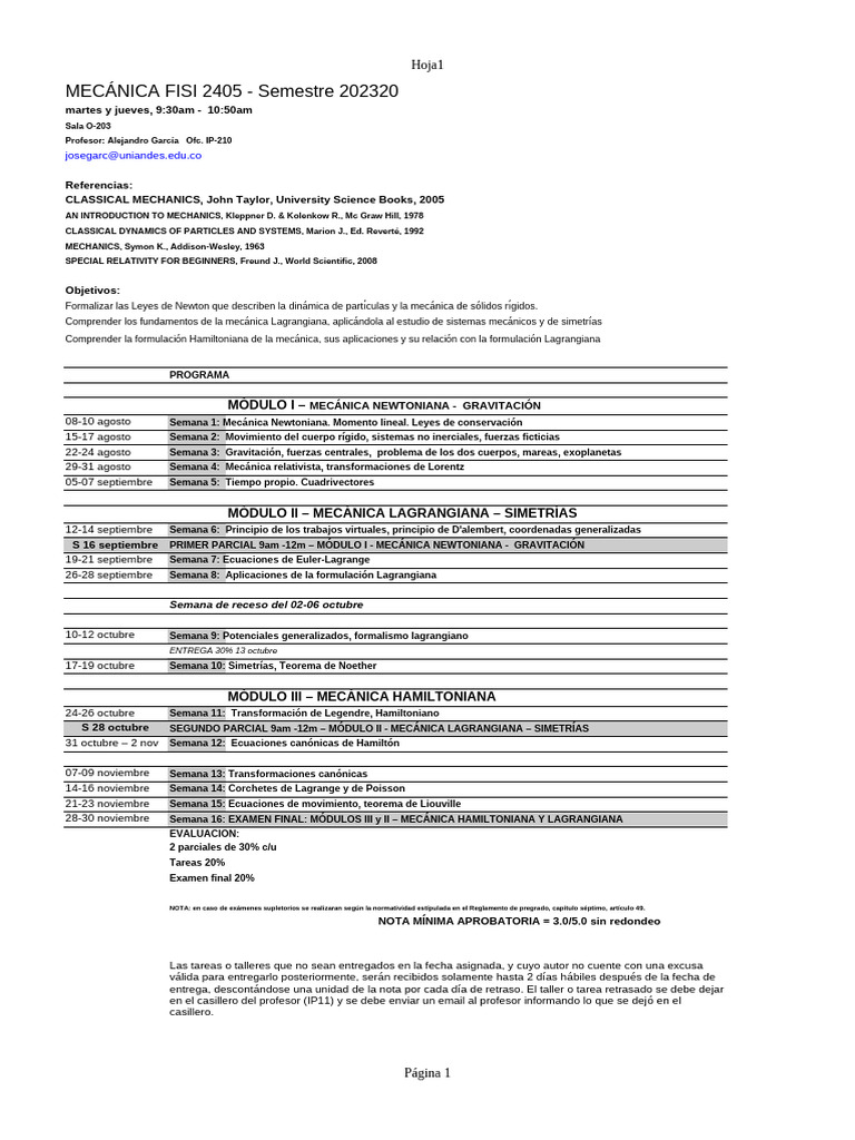 Mecanica Programa 2023 20 | PDF