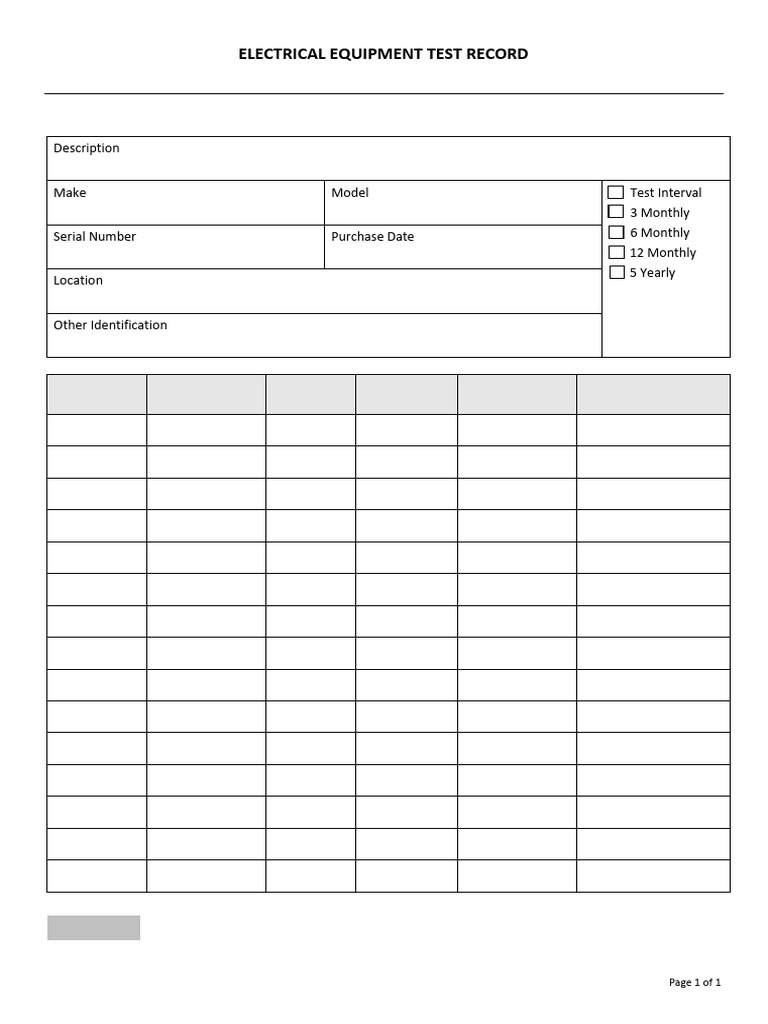 Electrical Equipment Test Records - EDITABLE PDF | PDF