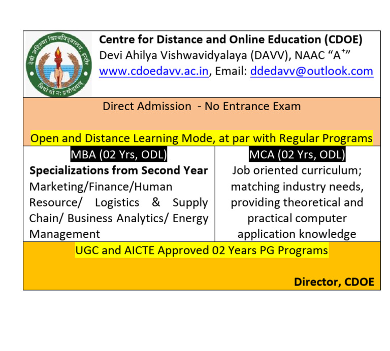 WWW - Cdoedavv.ac - In: Centre For Distance and Online Education (CDOE) | PDF