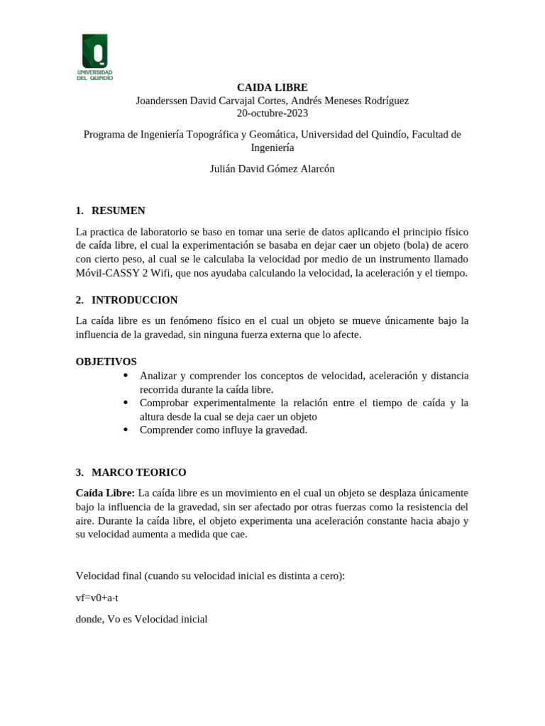 Experimento de Caída Libre | PDF | Gravedad | Fuerza
