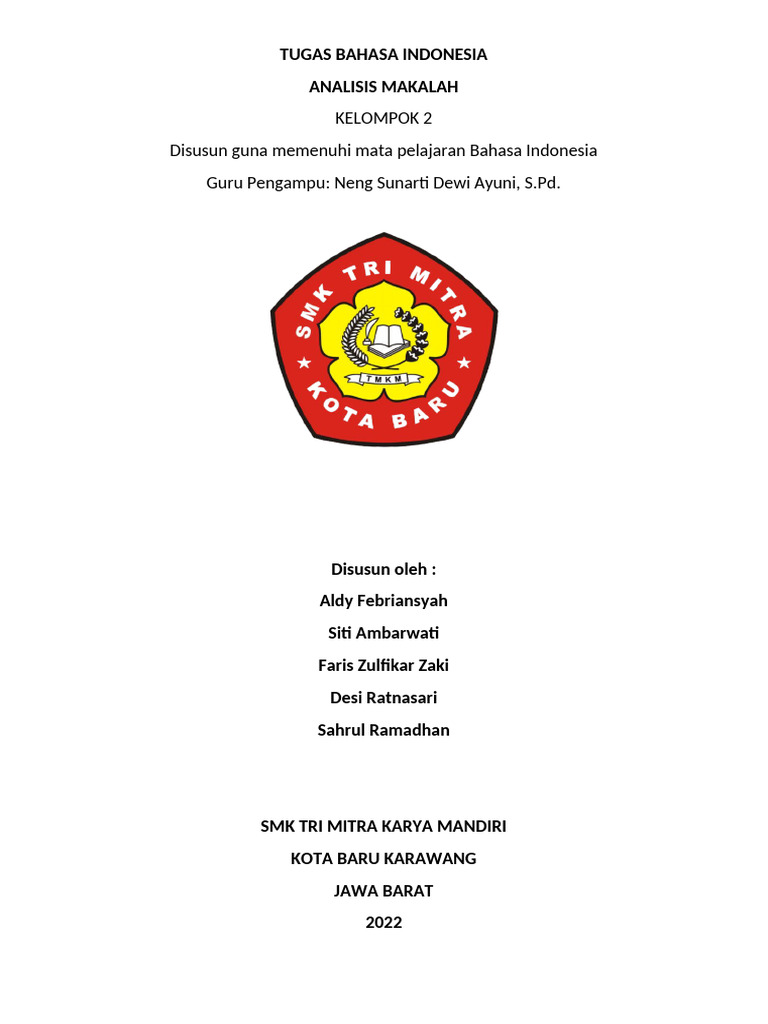 Contoh Proposal Tugas Bahasa Indonesia | PDF